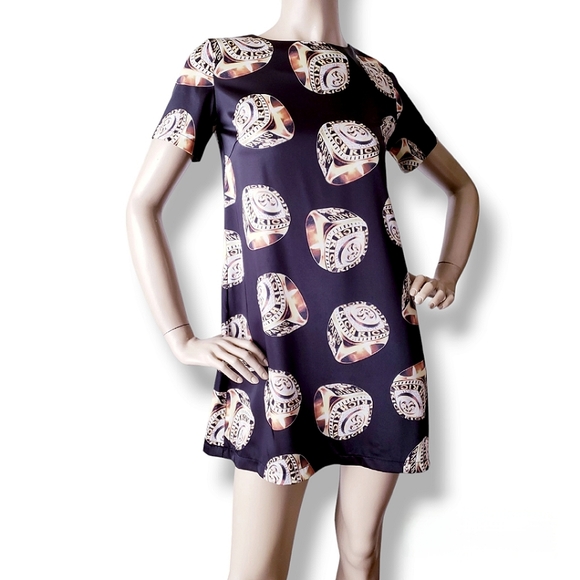 Joyrich | Dresses | Joyrich Black Gold Diamond Ring Satin Shift Dress ...